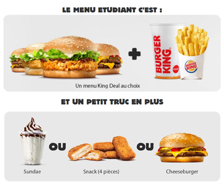 Menu étudiant Burger King 5,95€